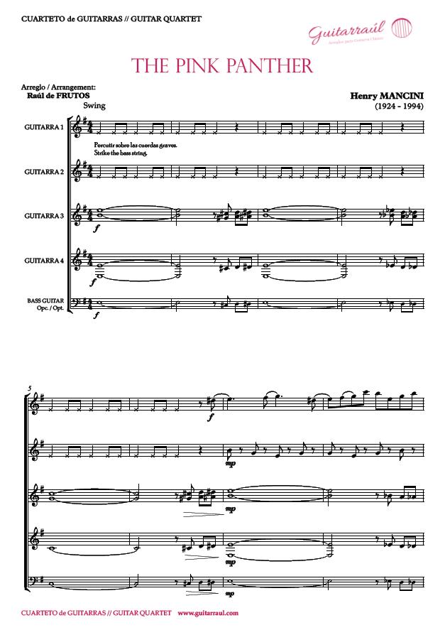 The Pink Panther- Guitar Quartet - Guitarraul
