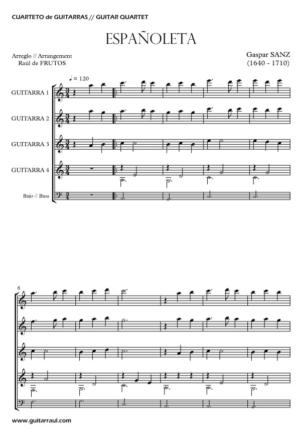 Españoleta (G. Sanz) Guitar quartet - Guitarraul